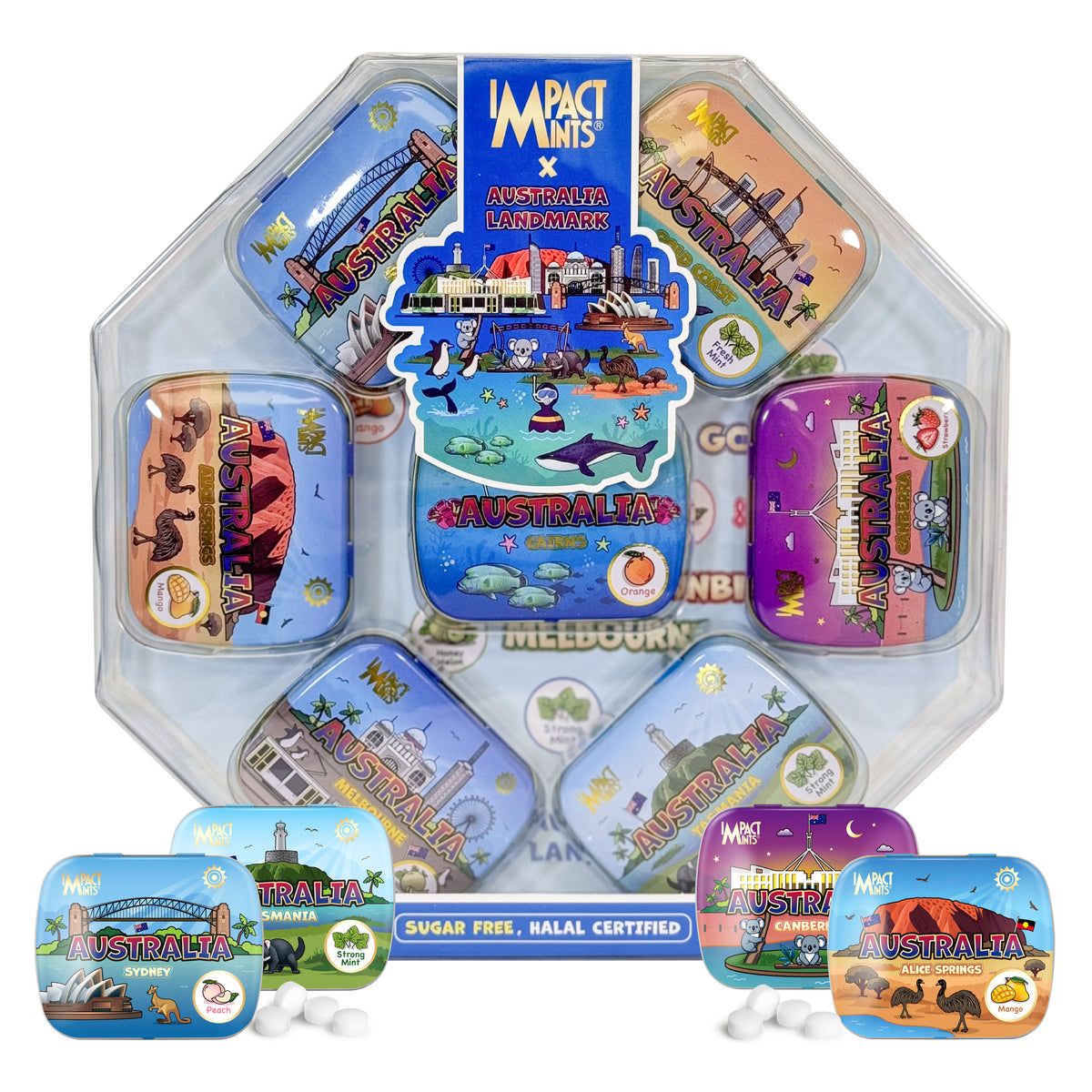 Australia Landmark Impact Mints Candy 7 Tins Gift Set – Sugar-Free ...