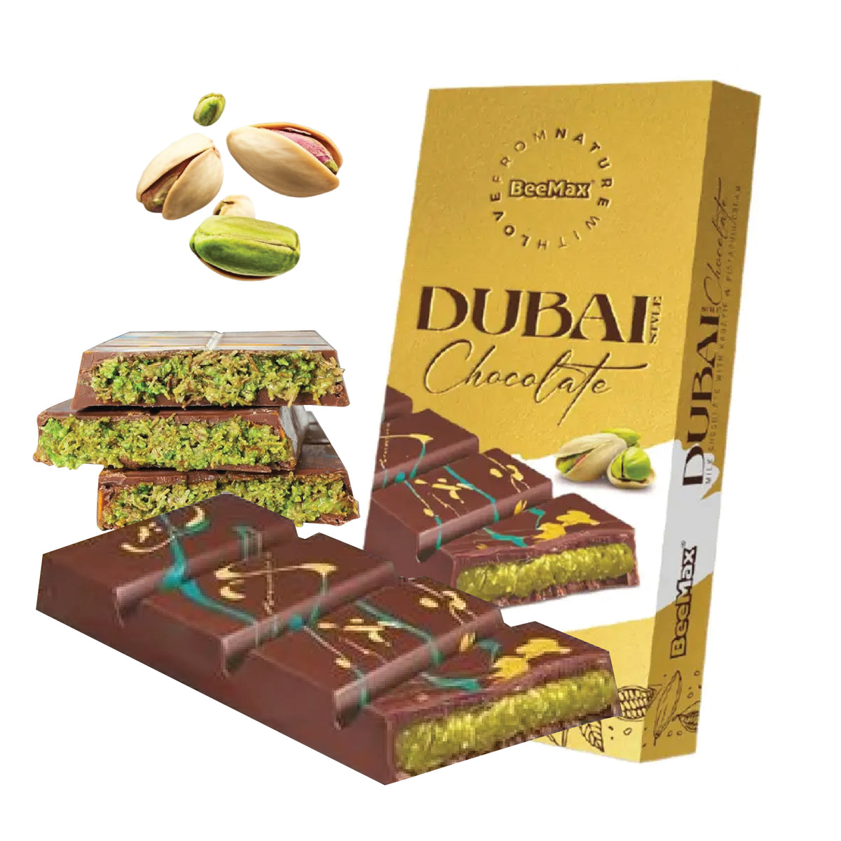 BeeMax Dubai Milk Chocolate Kadayif & Pistachio Cream 95g｜MayDay Mall
